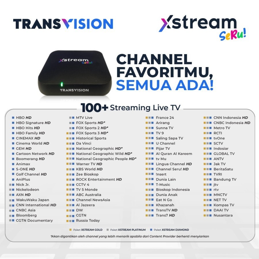 Jual TRANSVISION XSTREAM SERU Android TV Box + BONUS Paket Diamond 3 ...