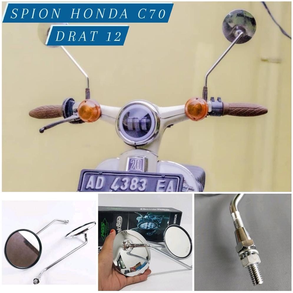 Jual Spion Bulat Honda C70 C50 Drat 12 dan 14 Panjang spion CB bulat | Shopee Indonesia