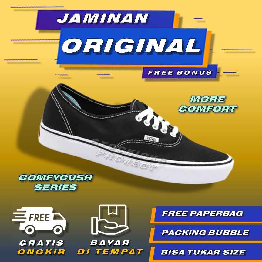 Jual Vans Authentic Comfycush Black White Original Authentic Sepatu ...