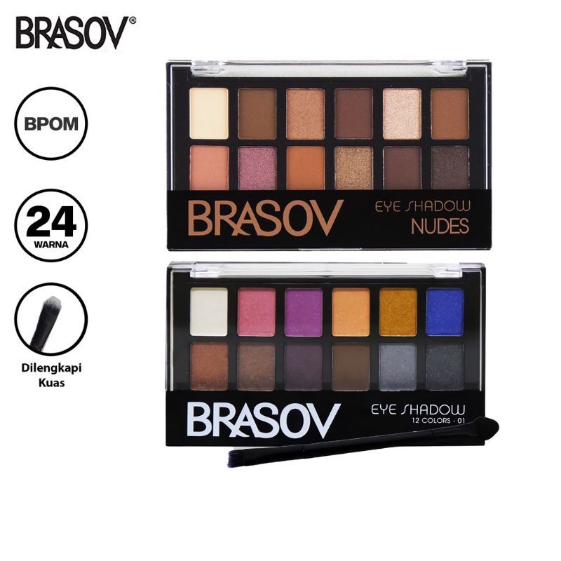 Jual Eyeshadow Brasov 12 warna lengap (hitam) dan nude | Shopee Indonesia