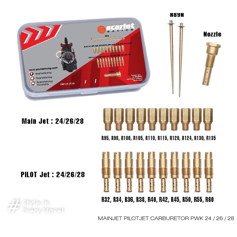 Jual PJ MJ Pilot Jet Main Jet Scarlet Carburetor Karburetor Karbu PWK 24,26,28,30,32,34 | Shopee ...