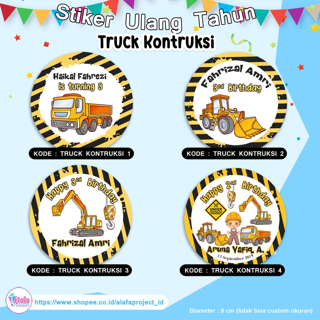 Jual Alafaproject Stiker Ultah Truck Konstruksi / Stiker Label Ulang ...