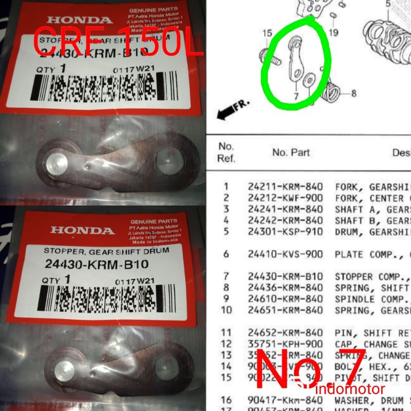 Jual Stopper Gear Shift Drum [24430-KRM-B10] CRF 150L Original AHM ...