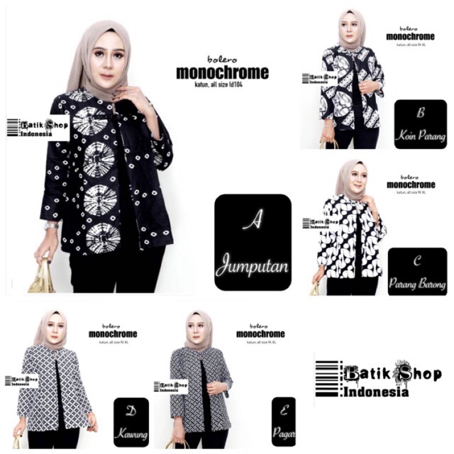 Jual Batik Wanita Bolero Monochrome Katun Modern Hitam Putih Warna ...