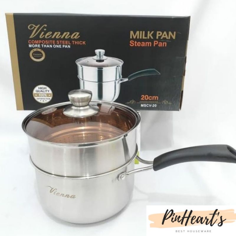 Jual PANCI SUSU VIENNA 20CM STAINLESS STEEL + STEAMER | SAUCE PAN ...