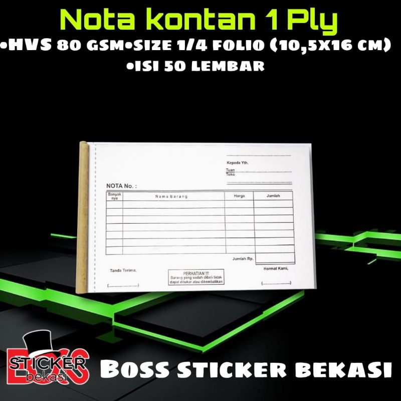 Jual NOTA KONTAN 1/4 FOLIO /NOTA POLOS NCR 2 PLY & 1 PLY UKURAN 1/4 ...