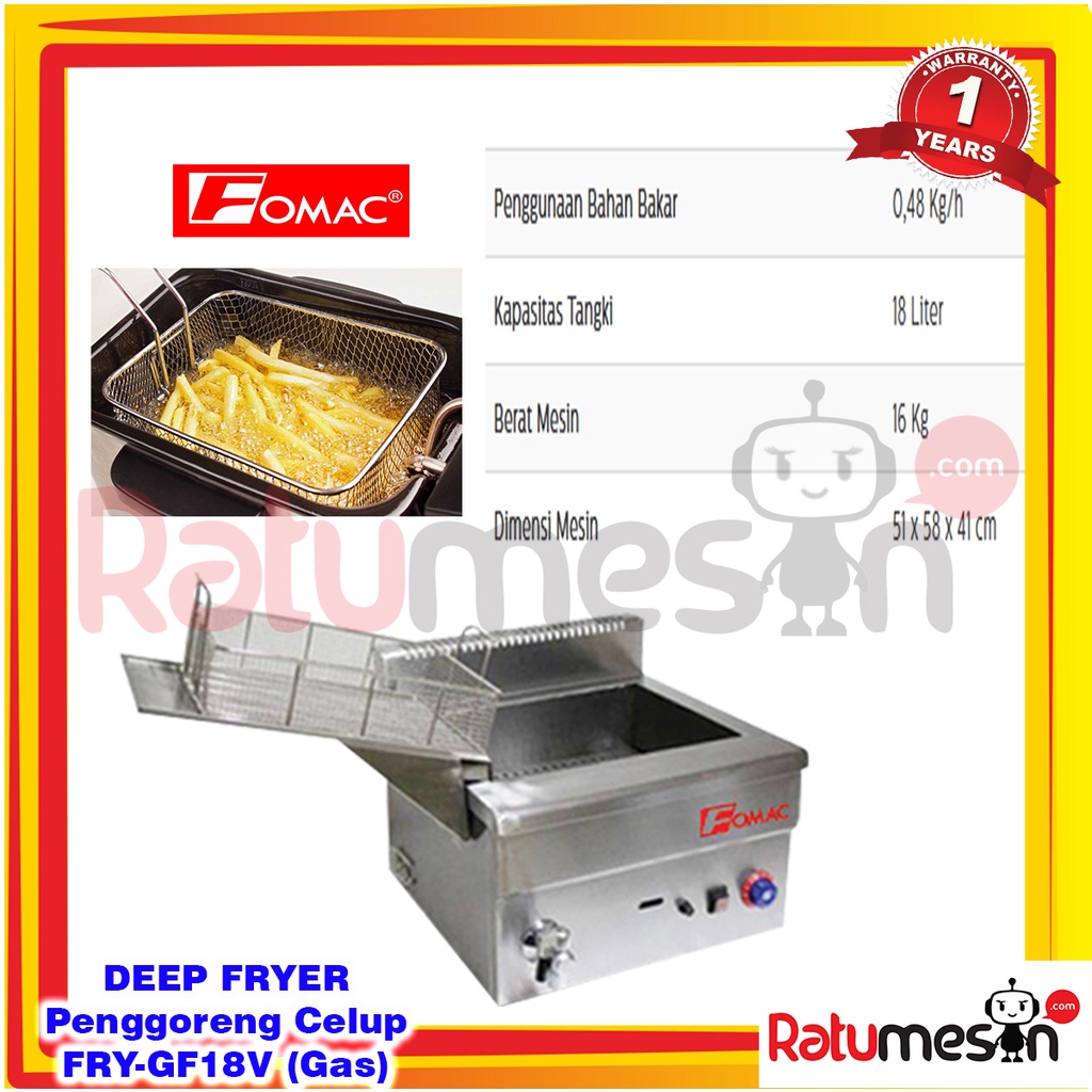 Jual Deep Fryer / Mesin Penggoreng Celup Gas 18 Liter FRY-GF18V FOMAC ...