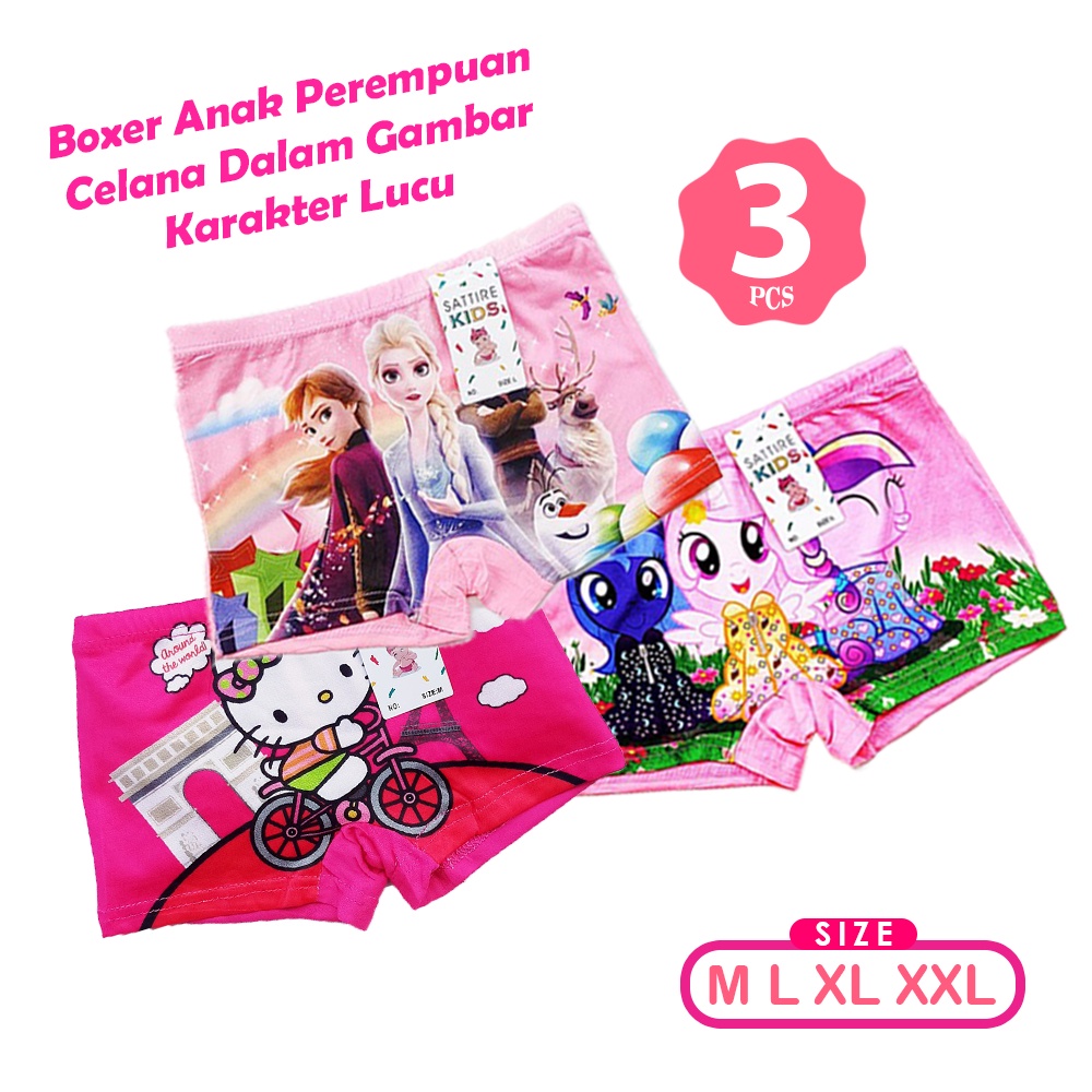 Jual 3 Pcs Boxer Anak Perempuan Celana Dalam Boxer Anak Cewek SATTIRE ...
