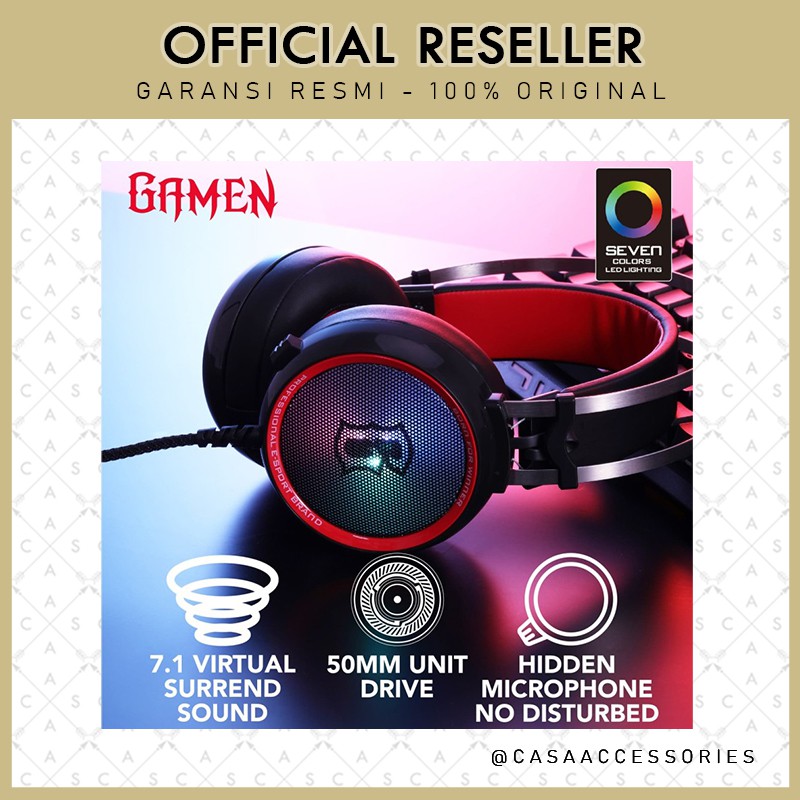 Jual Gamen GH1200 Headset Gaming with Mic RGB LED Light 7.1 Virtual ...