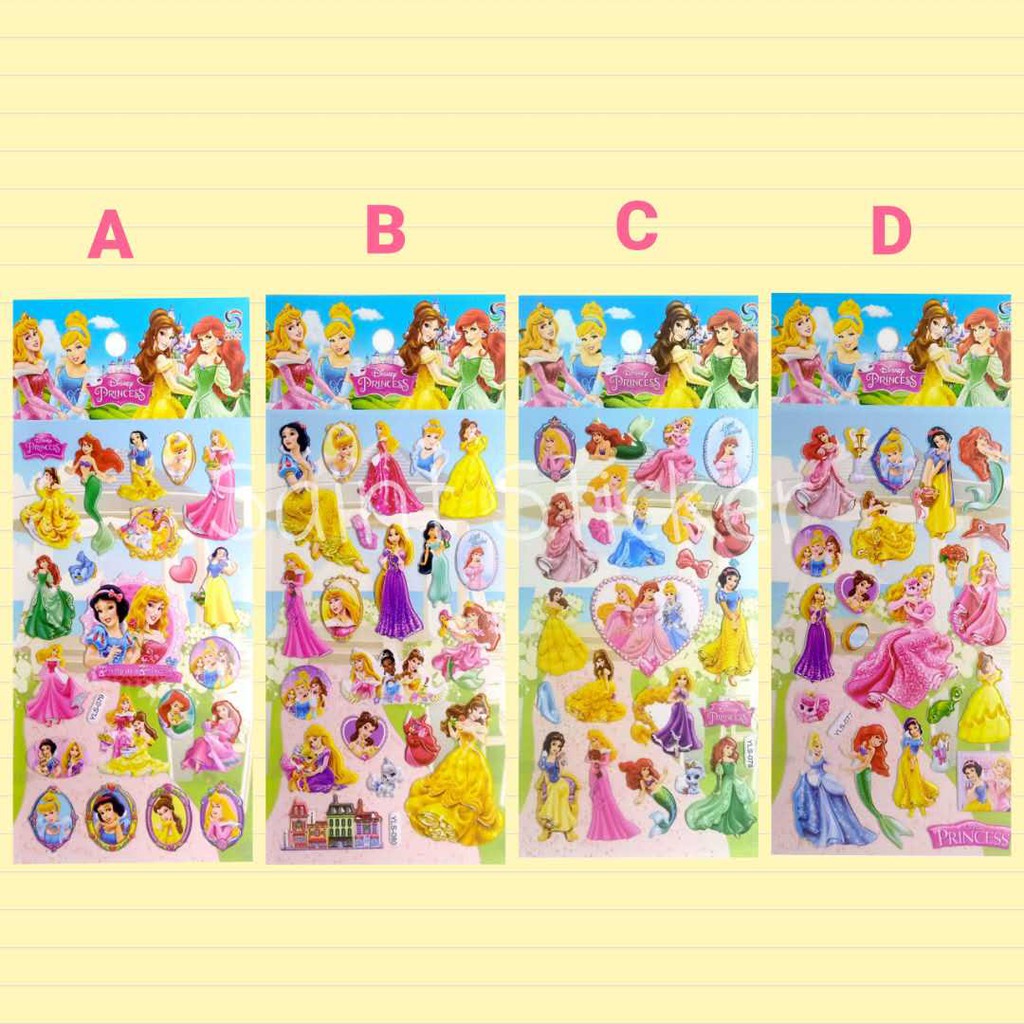 Jual Sticker Timbul Gambar Tempel Stiker Anak Karakter Disney Princess ...