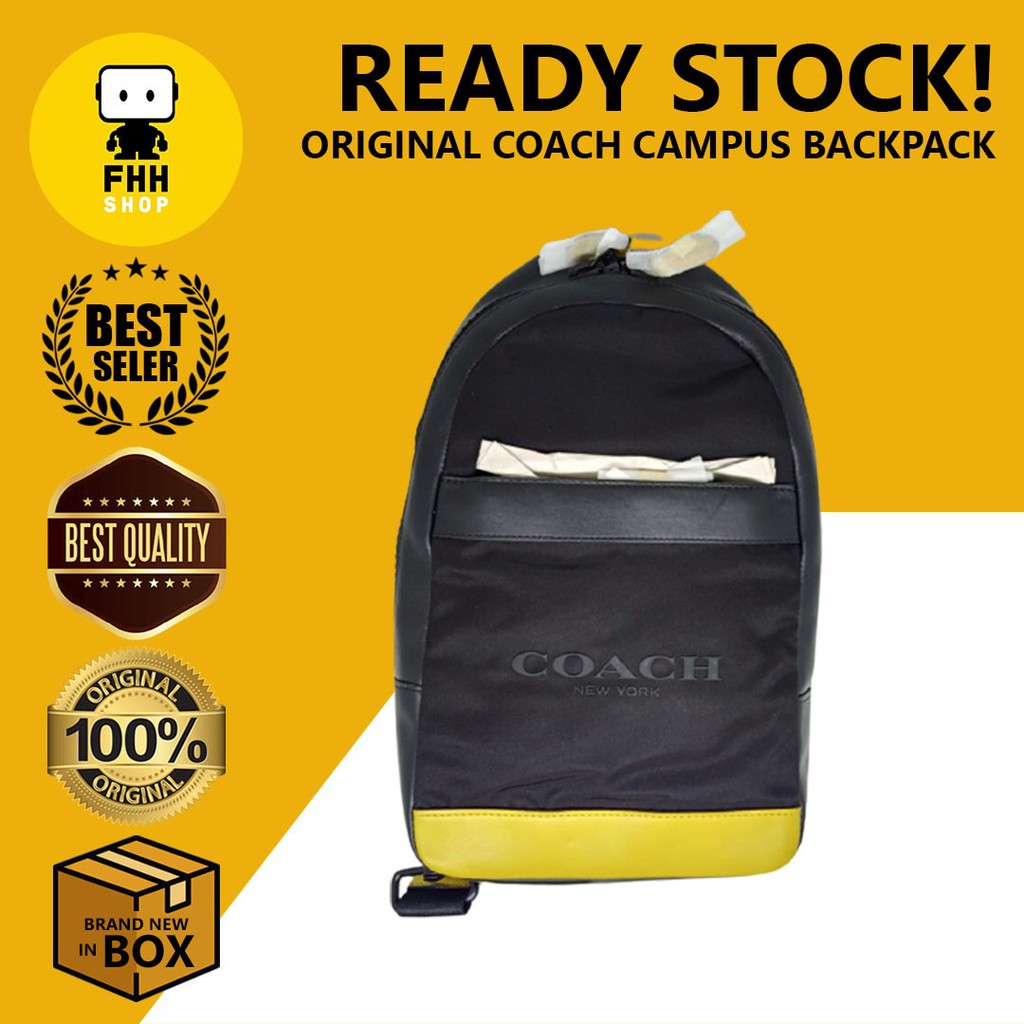 Jual Tas Pria Original Coach Campus Backpack Black Yellow Nylon and ...