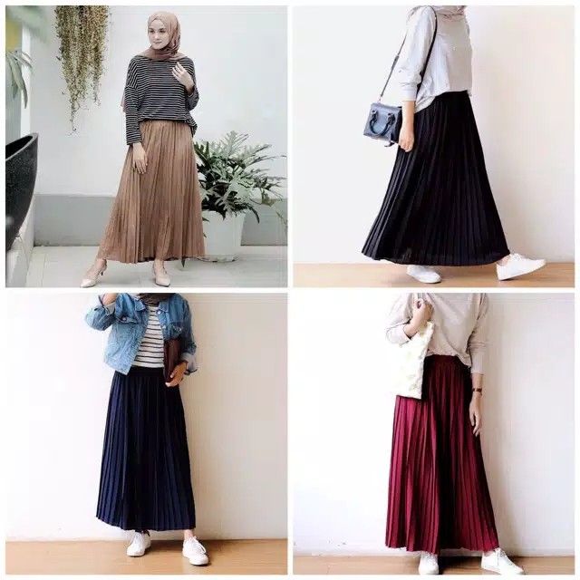 Jual CLEARANCE SALE / ROK PLISKET PREMIUM BAHAN TEBAL/ PRISKET PANJANG/ PLEATED SKIRT/FLARE ...