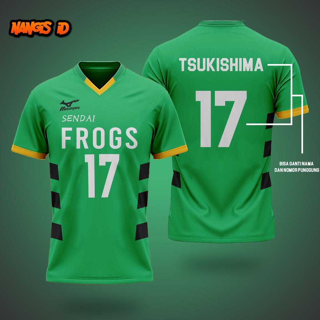 Jual baju Kaos Jersey Haikyuu Tsukishima Sendai Frogs Baju Anime Custom ...