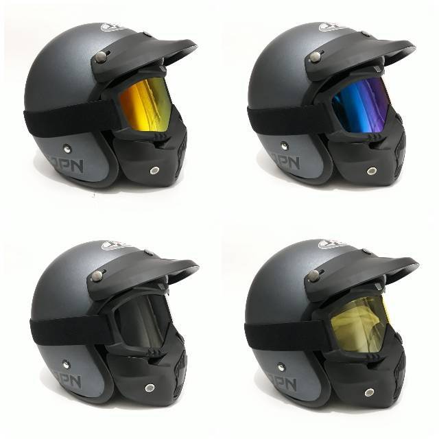 Jual Helm JPN Allgrey Doff Dengan Goggle Mask | Shopee Indonesia