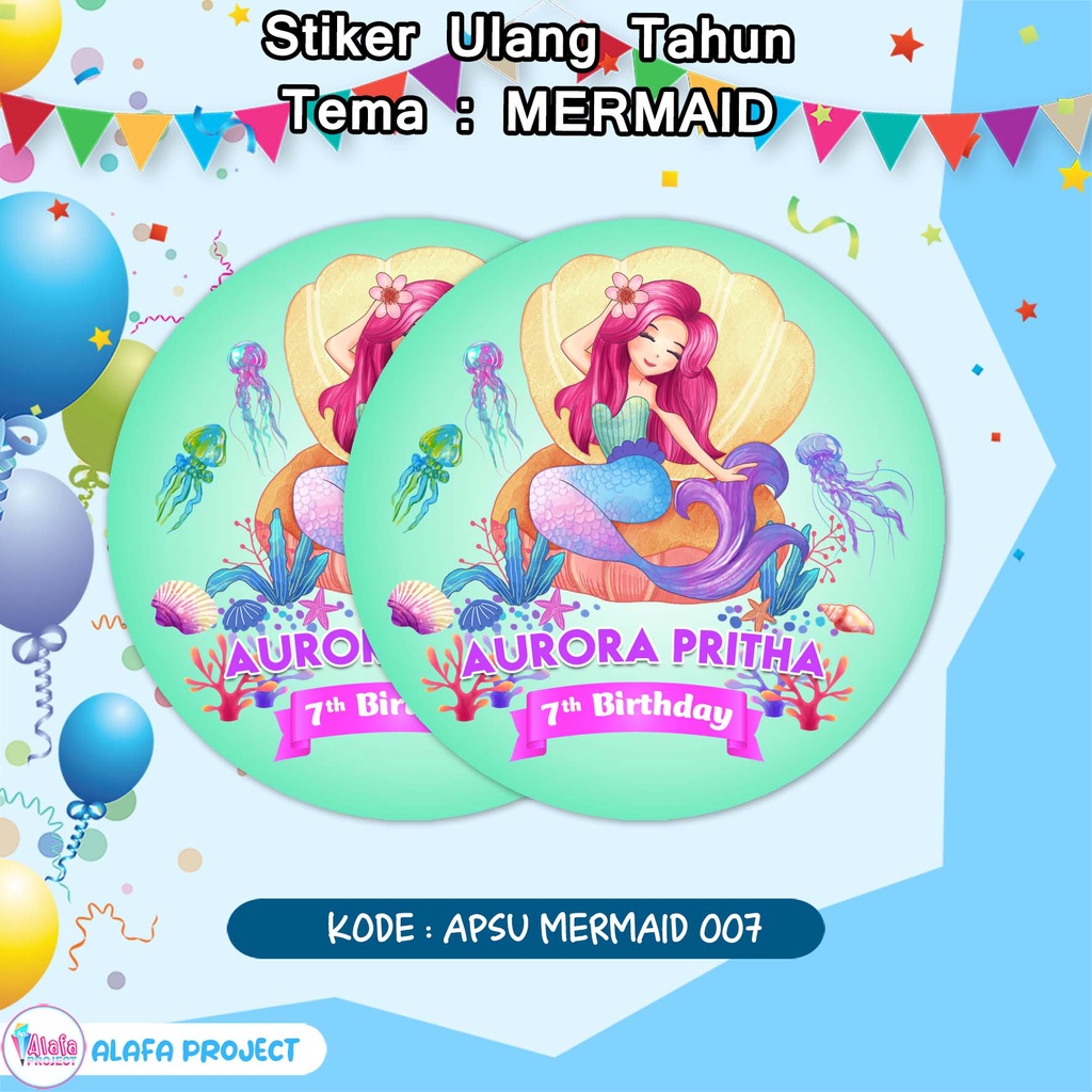 Jual AlafaProject Stiker Ultah Anak Tema Mermaid 01-10 / Stiker Label ...