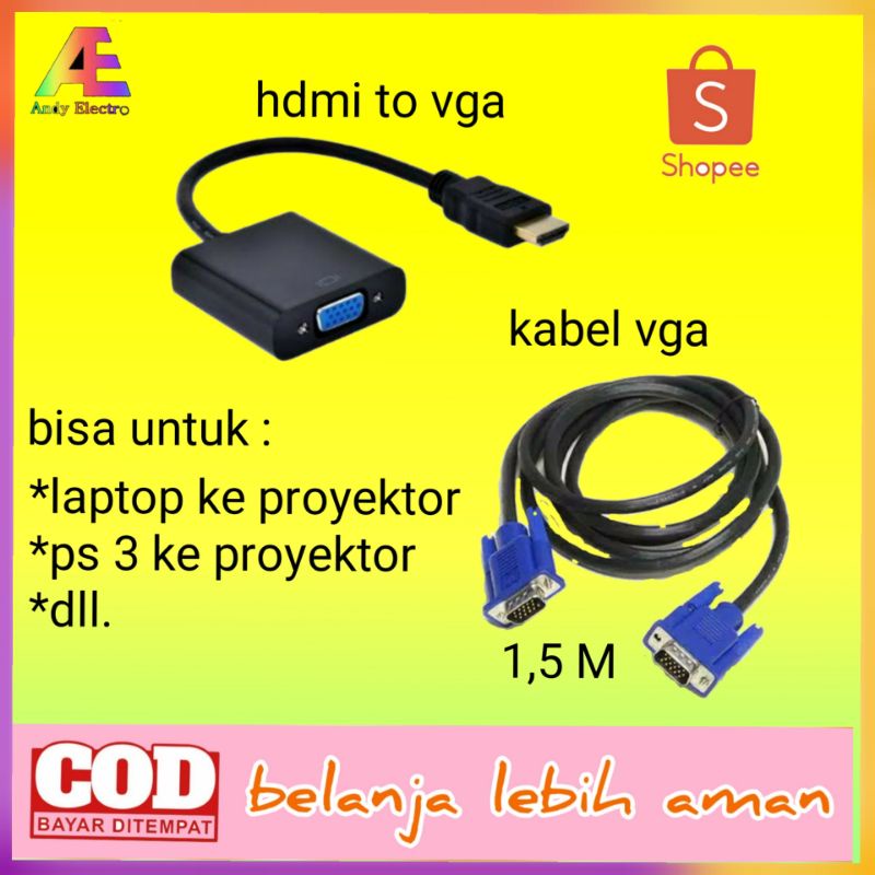 Jual Converter hdmi to vga + Kabel vga 1,5 meter | Konverter hdmi to ...