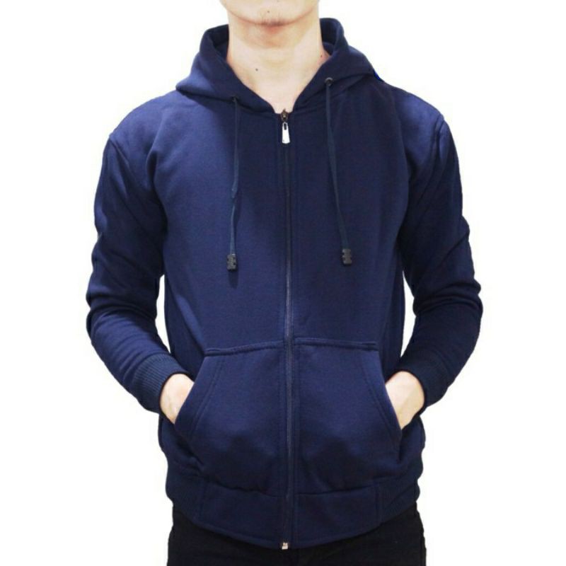 Jual JAKET POLOS HOODIE ZIPPER BIRU NAVY RESLETING - Biru Navy, L ...