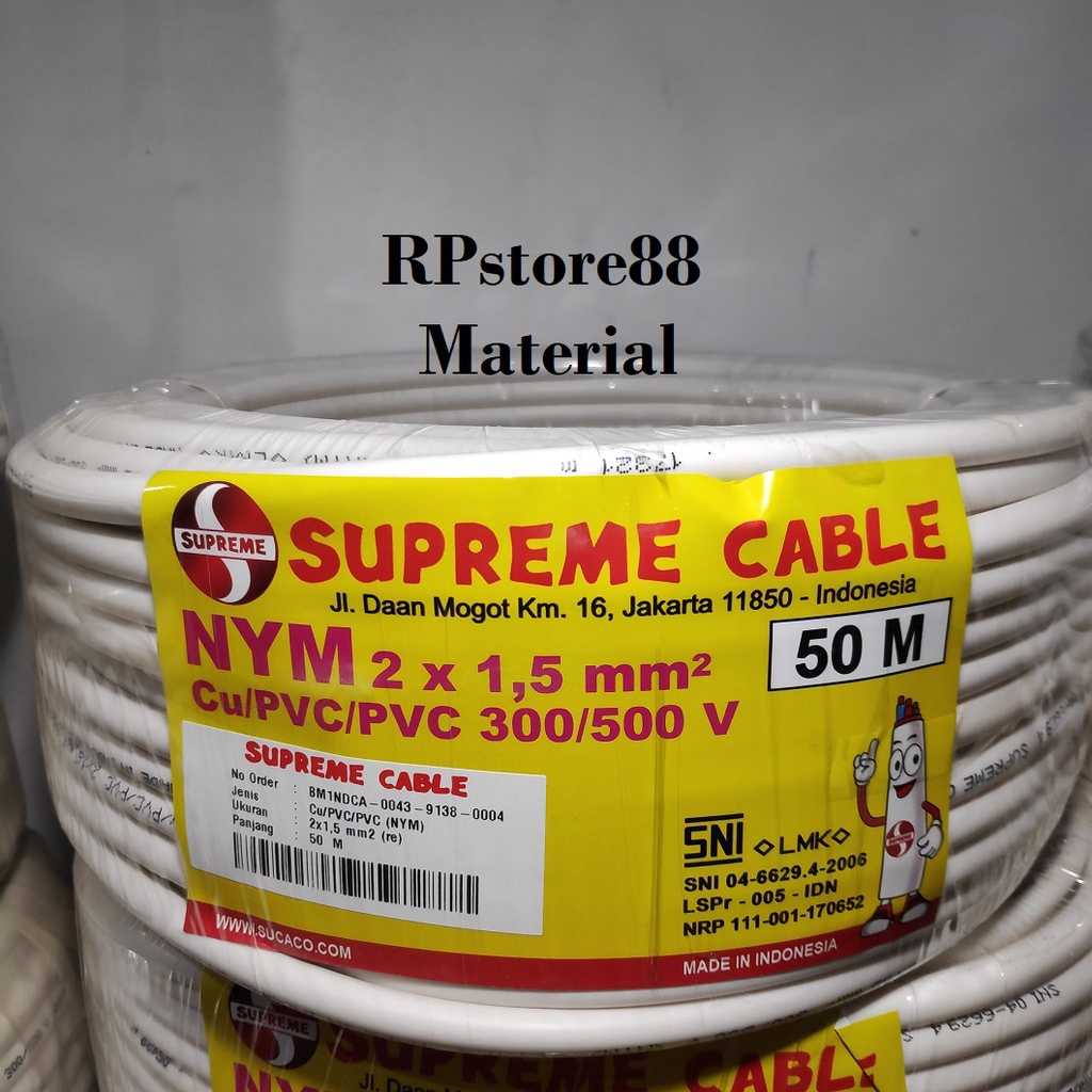 Jual KABEL KAWAT SUPREME NYM 2x1.5 MM -KABEL LISTRIK PUTIH ECERAN PER METER | Shopee Indonesia