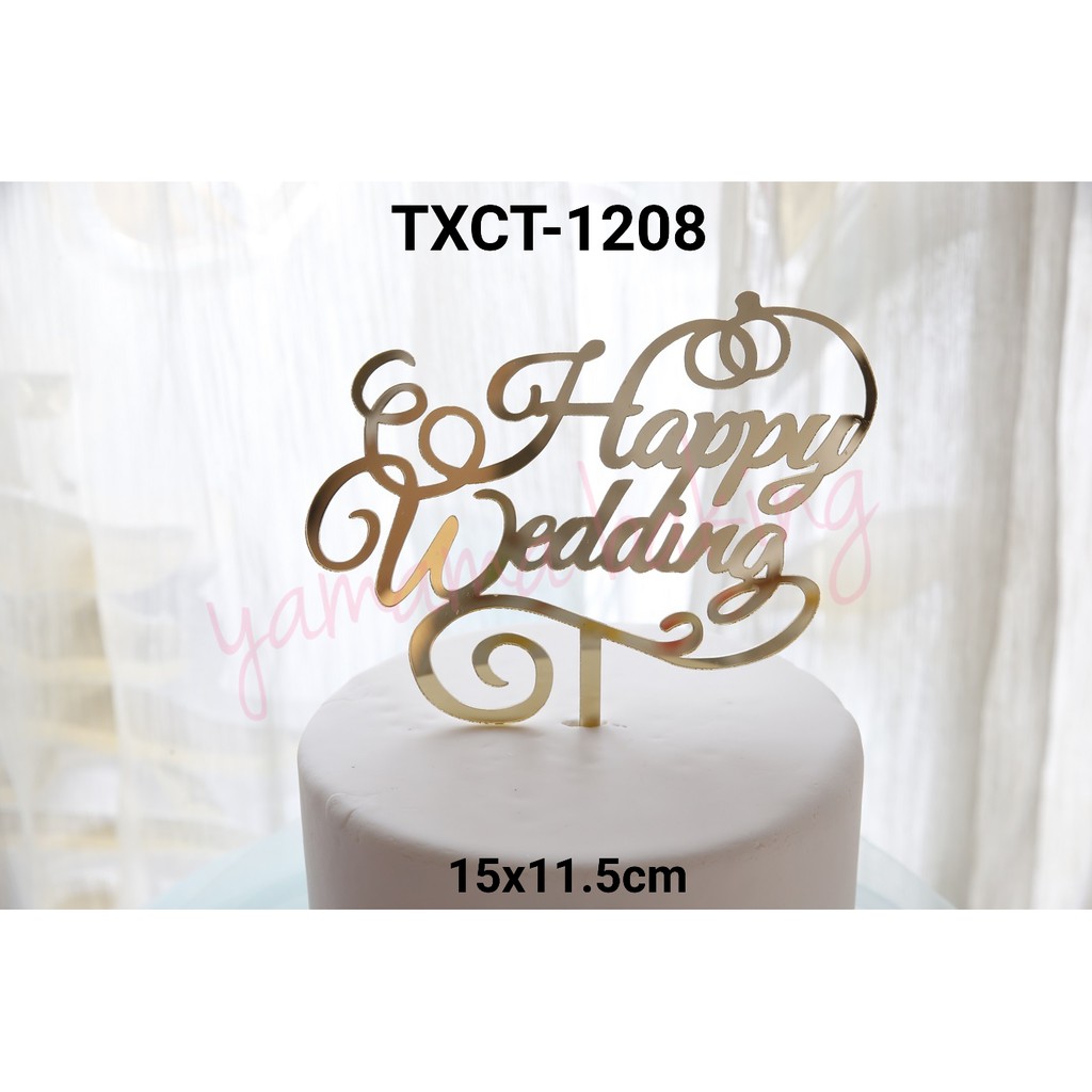 Jual TXCT-1208 Cake topper tulisan acrylic akrilik happy wedding ...