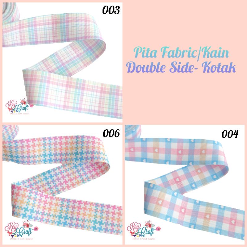 Jual Pita Fabric/Kain double side motif Kotak size 3,8cm | Shopee Indonesia
