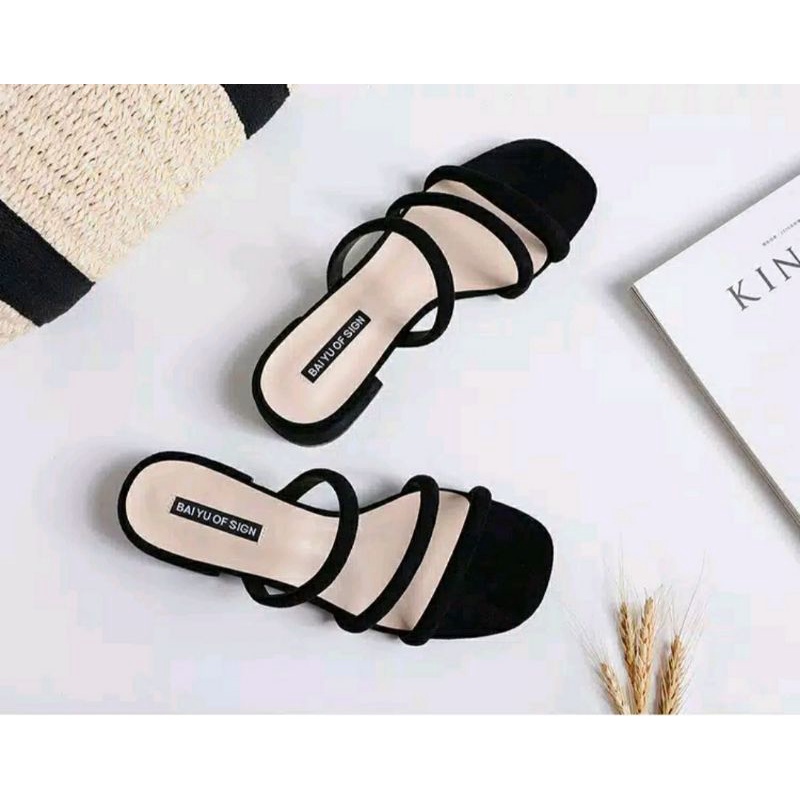 Jual sandal wanita wedges Sandal wanita hak tahu 3 cm strip 3 suede ...