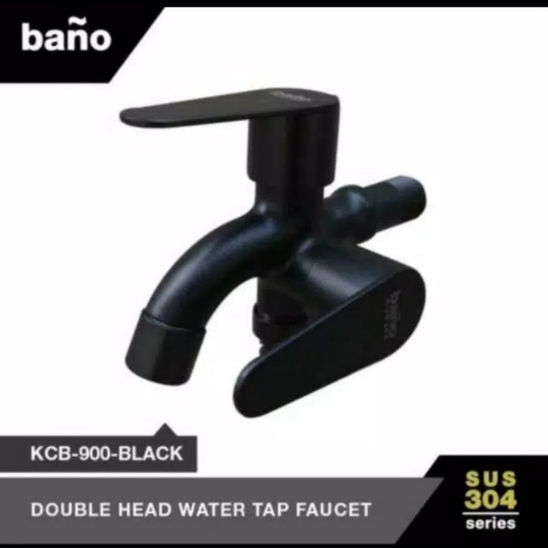 Jual Bano Double Head Water Tap Faucet/Kran Cabang Hitam Stainless ...