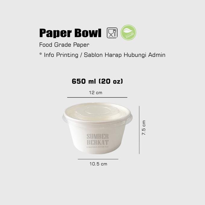Jual Paper Bowl 650 ml (20 oz) / Mangkok Kertas + TUTUP (25 pc ...