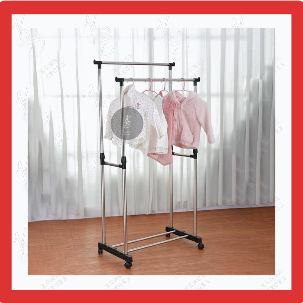Jual DOUBLE ROD RACK STAND HANGER DISPLAY / RAK GANTUNG BAJU DOUBLE 2 ...