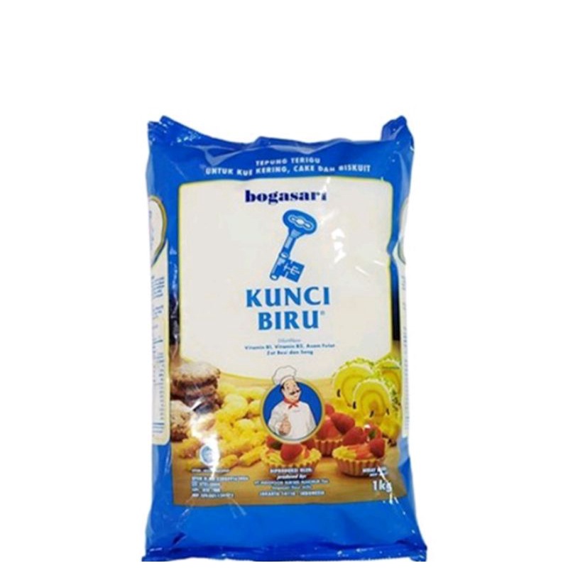 Jual tepung terigu bogasari protein rendah kunci biru 1 kg kemasan ...
