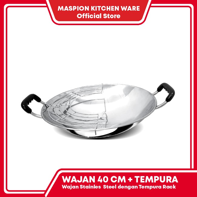 Jual MASPION WAJAN 40 cm with Tempura Rack - Penggorengan Stainless ...