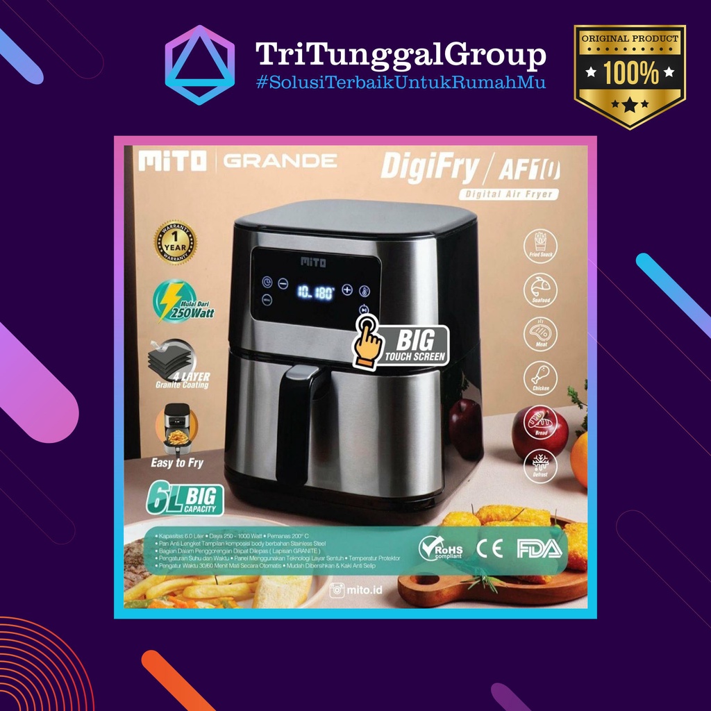 Jual (BAYAR DI TEMPAT) AIR FRYER MITO MITOCHIBA / DIGITAL AIR FRYER Touch Screen Low Watt MITO 6 ...