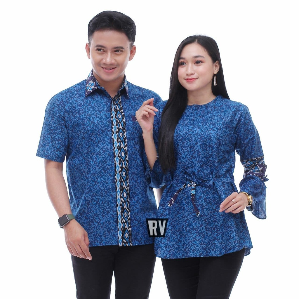 Jual Seragam Batik Kantor - Set Couple Baju Batik - motif biru - Couple ...