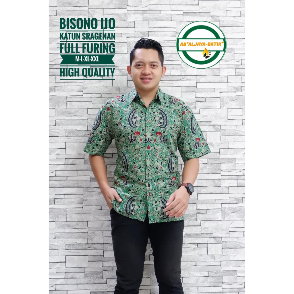 Jual BISONO IJO KEMEJA BATIK PRIA SOLO LENGAN PENDEK KATUN HALUS FULL ...