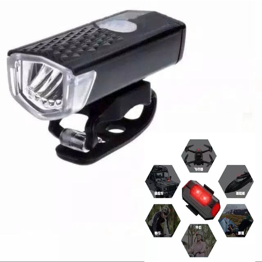 Jual Paket 2in1 Lampu Sepeda LED Light Depan dan Belakang Rechargeable ...