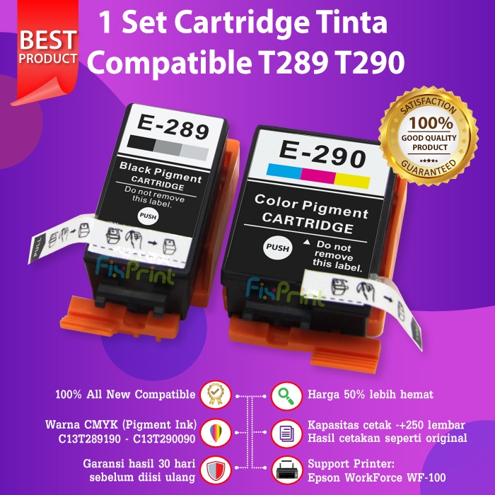 Jual Cartridge Tinta Epson 289 T289 Black Compatible Printer WF-100 ...
