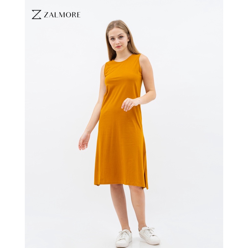 Jual Zalmore Sleeveless Midi Dress Premium Cotton - Dress Tanpa Lengan ...