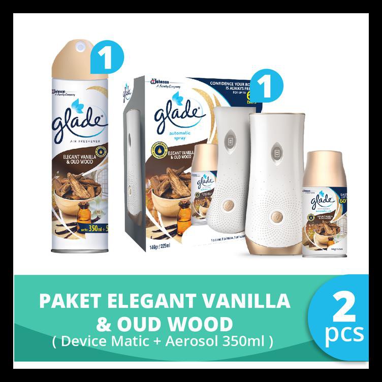 Jual Glade Matic Device + Refill & Aerosol 350Ml Elegant Vanilla & Oudwood Big Sale | Shopee ...