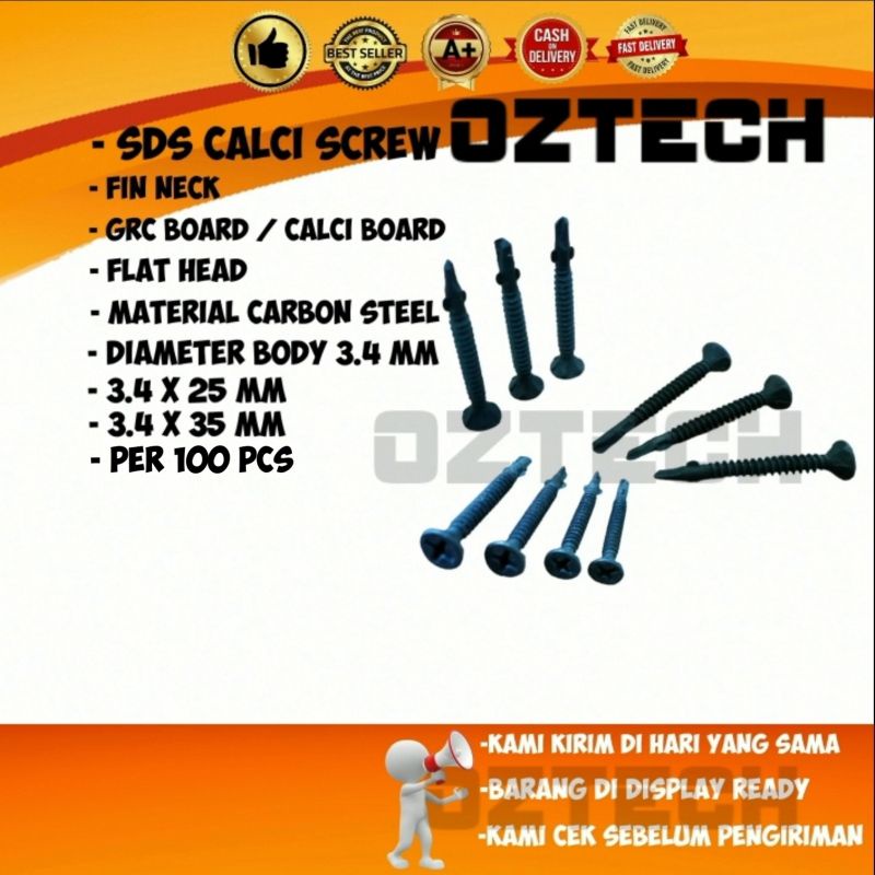 Jual calci screw GRC drat kasar sirip hitam 25mm dan 35mm 100pc ...