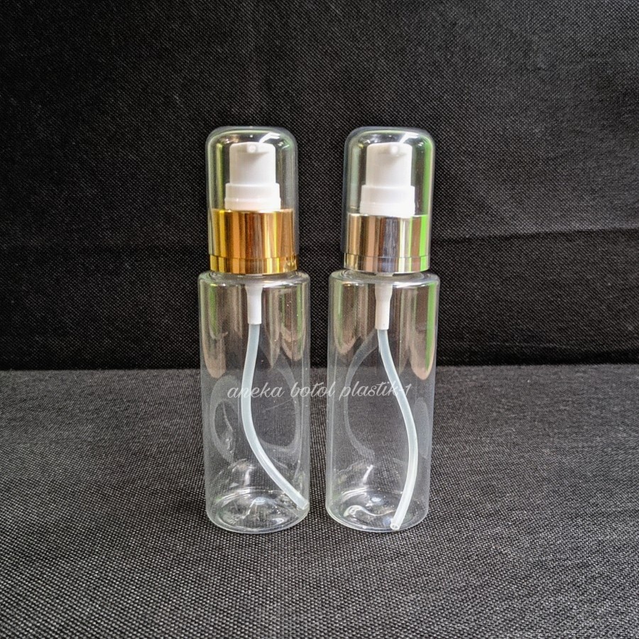 Jual Botol 100ml Plastik Bening Rf Tutup Pump Treatment Gold Silver / Botol Pump Treatment 100ml ...