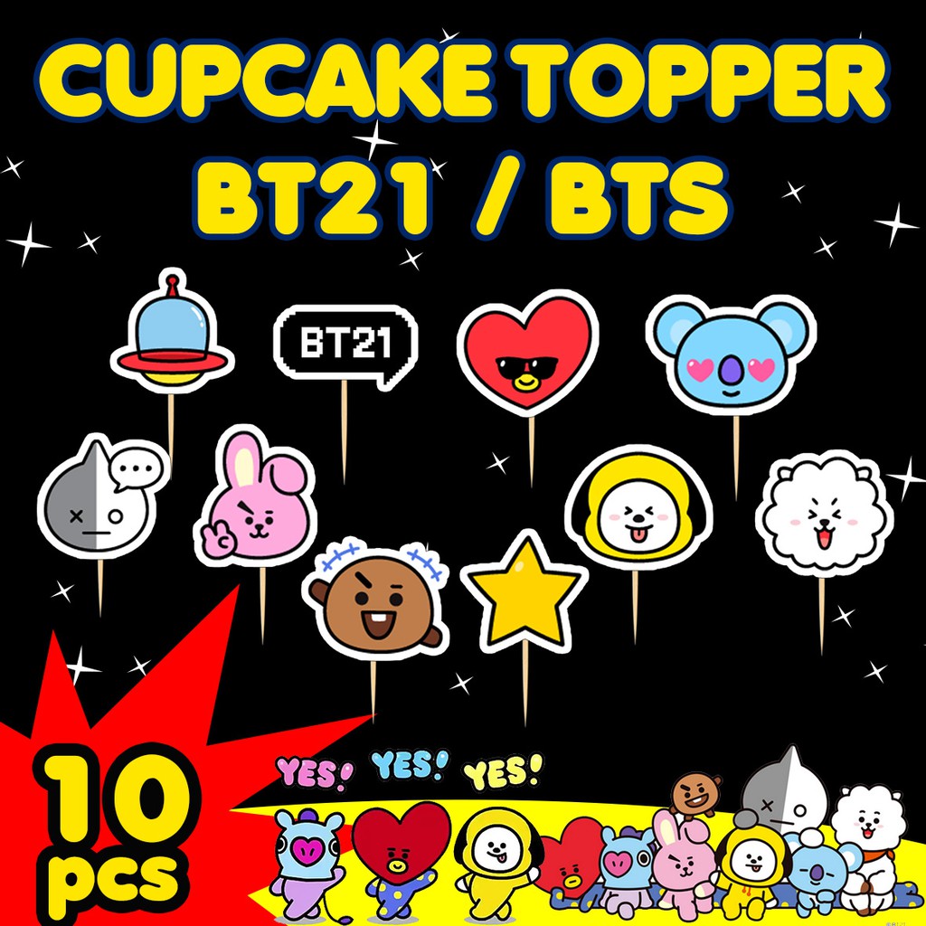 Jual Cupcake Topper Bentuk BT21 / BTS (isi 10 pcs) | Shopee Indonesia