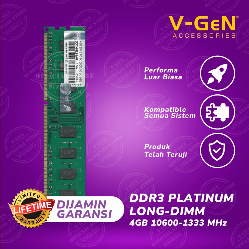 Jual V-GeN RAM DDR3 4GB 10600 PLATINUM LongDimm - Memory RAM PC VGEN ...
