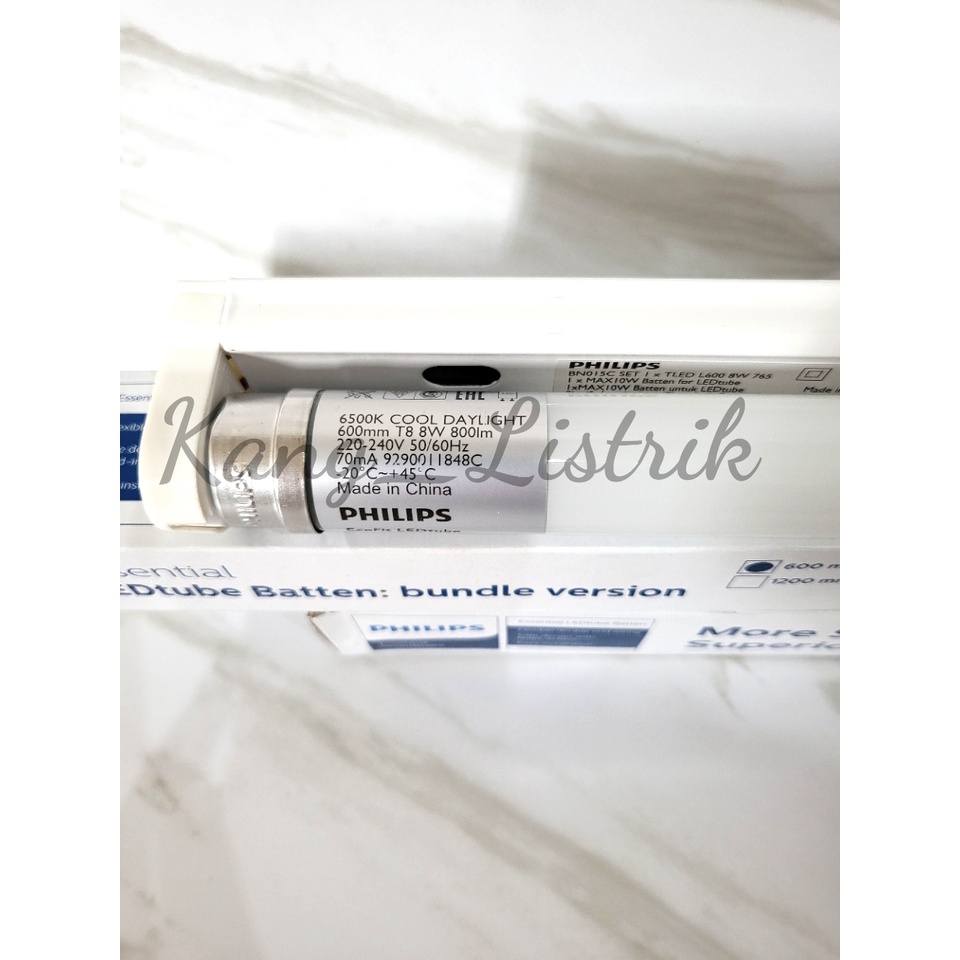 Jual Lampu LED Tube + Kap Set / Lampu TL T8 + Kap PHILIPS BN015C 8W 600mm isi 40Pcs (WAJIB ...