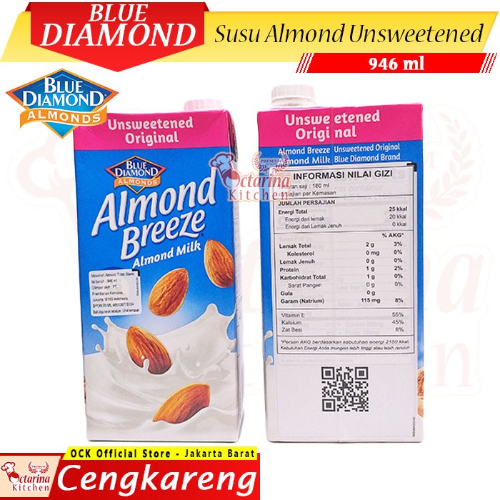 Jual Susu ALMOND Blue Diamond 1L / Almond Milk/ Almond Breeze - Unsweetened Original | Shopee ...