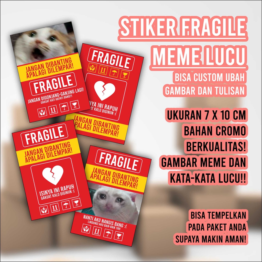 Jual Stiker Fragile Untuk Paket Dengan Gambar Meme Lucu kekinian ...