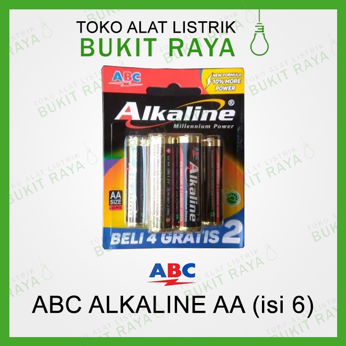 Jual ABC Alkaline Baterai AA isi 4+2 = 6 Battery A2 LR6 1,5V 6pcs | Shopee Indonesia