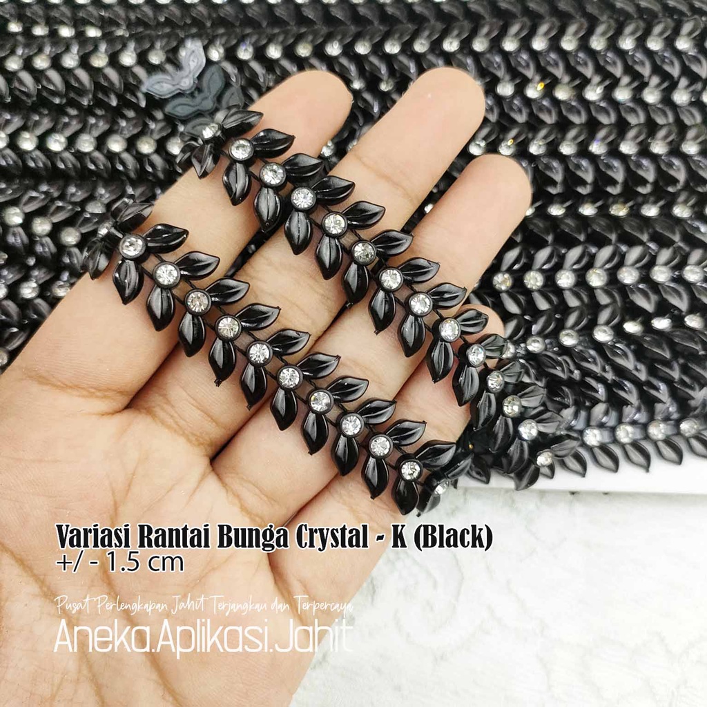 Jual 1 GULUNG (9 METER) VARIASI RANTAI BUNGA CRYSTAL - K (BLACK) +/- 1. ...