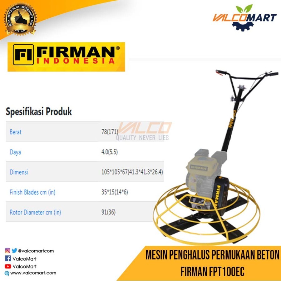 Jual Mesin Penghalus Permukaan Beton Firman FPT 100EC. Tanpa Mesin ...