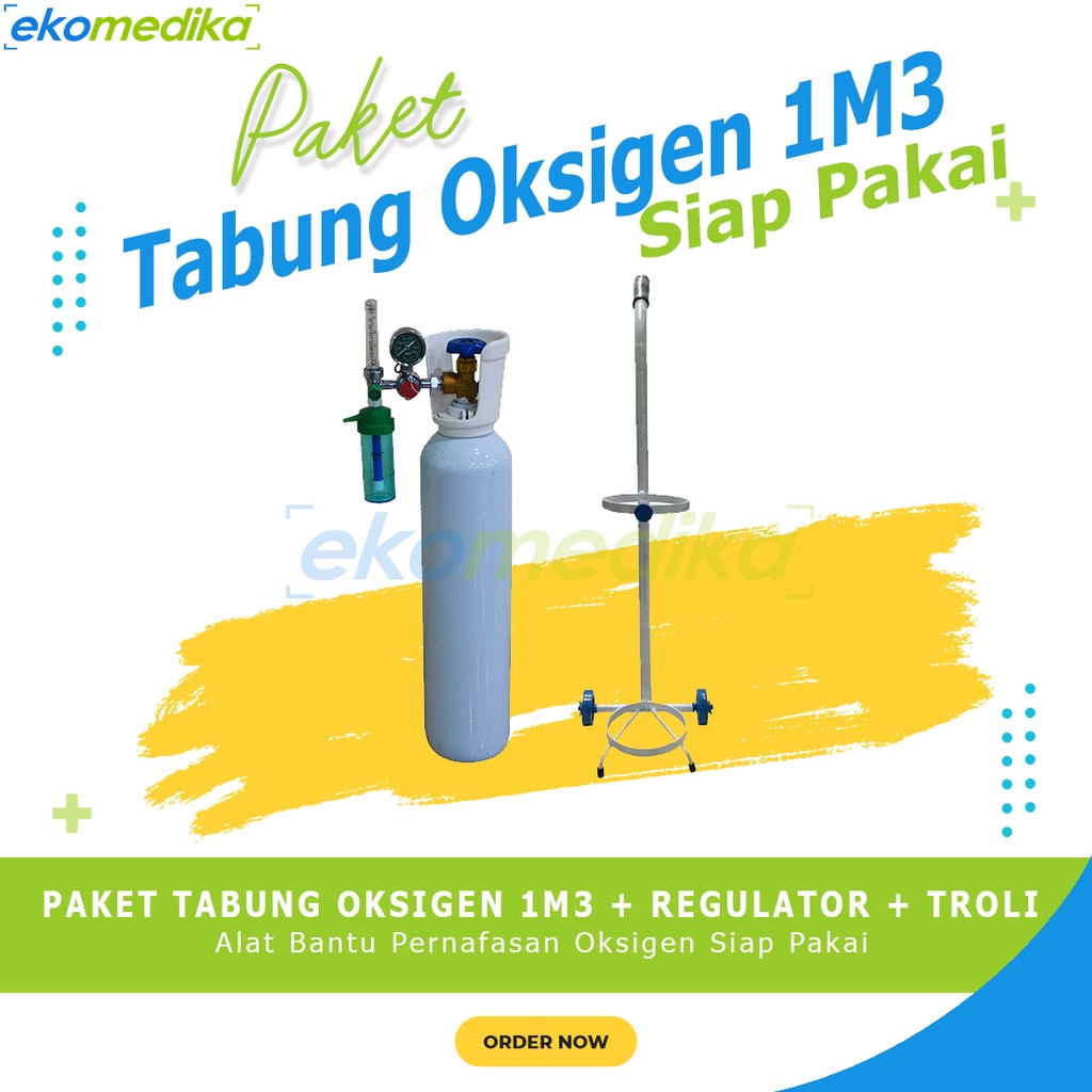 Jual Paket Murah Tabung Oksigen SIAP PAKAI 1 SET ( Tabung 1m3 + Troli + Regulator + Nasal ...