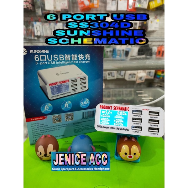 Jual ADAPTOR CHARGER 6 PORT USB SS-304D SUNSHINE DETEKTOR USB 6 PORT ...