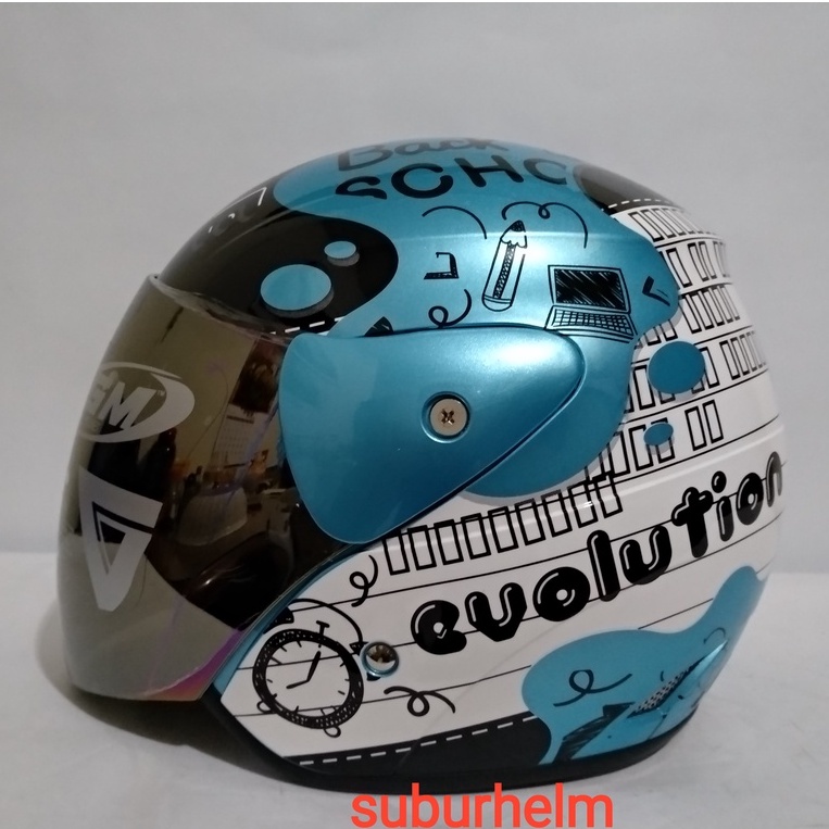 Jual HELM GM EVOLUTION NOTE SEA BLUE PEARL/BLACK HALF FACE SINGLE VISOR ...